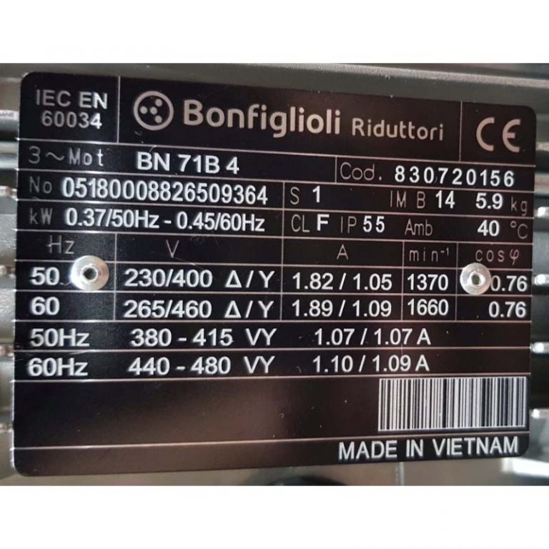 MOTOR BN71B4 IMB14 KW=0.37/0.45 4P V=230-400/265-460 HZ=50/60 IP55 S3 ...
