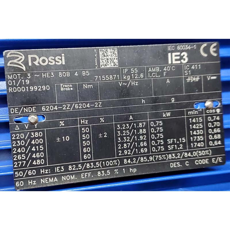 MOTOR HE3 80B4 IMB5 KW=0.75KW V=230-400/265-480 IE3 R000199290 MARCA ...